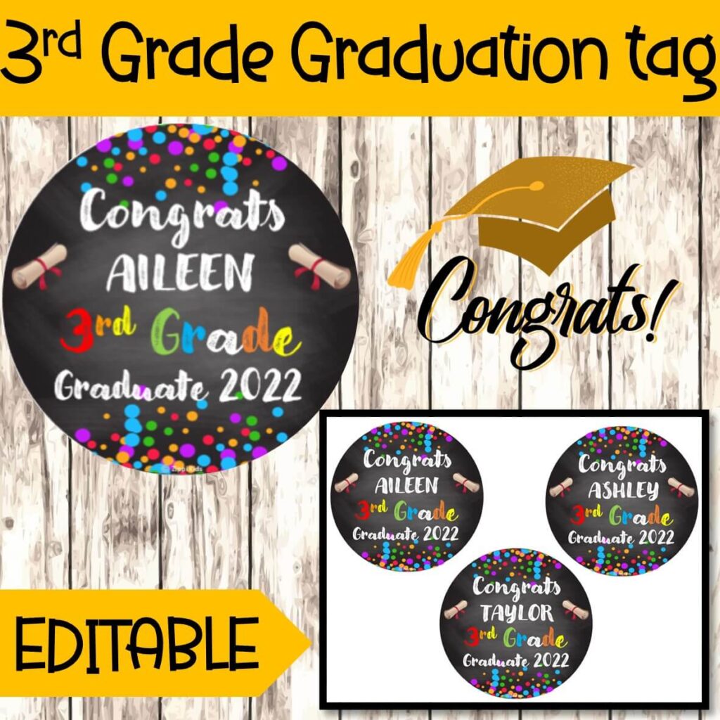 EDITABLE 3rd Grade Graduation Gift Tags, Congrats 3rd Grade Graduate ...