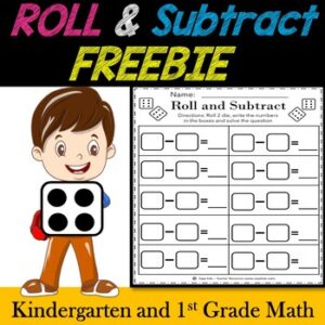 Roll and Subtract, DICE Subtraction, Math Game for Kinder and 1st Grade ...
