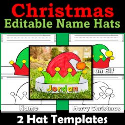 Christmas Hat Craft Coloring Activities, Editable Name Hats / Crown ...