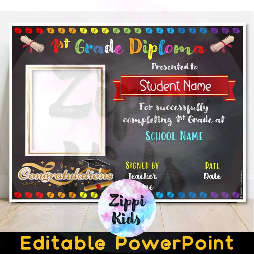 EDITABLE 1st Grade Certificate/Diploma, Chalkboard - Graduation ...