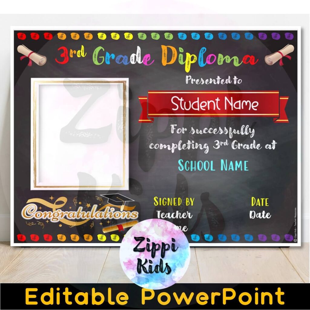 EDITABLE 3rd Grade Certificate/Diploma, Chalkboard - Graduation ...