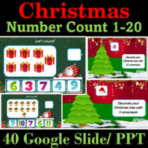 Christmas themed Number Counting (1-20) - 40 Google slides - Zippi Kids