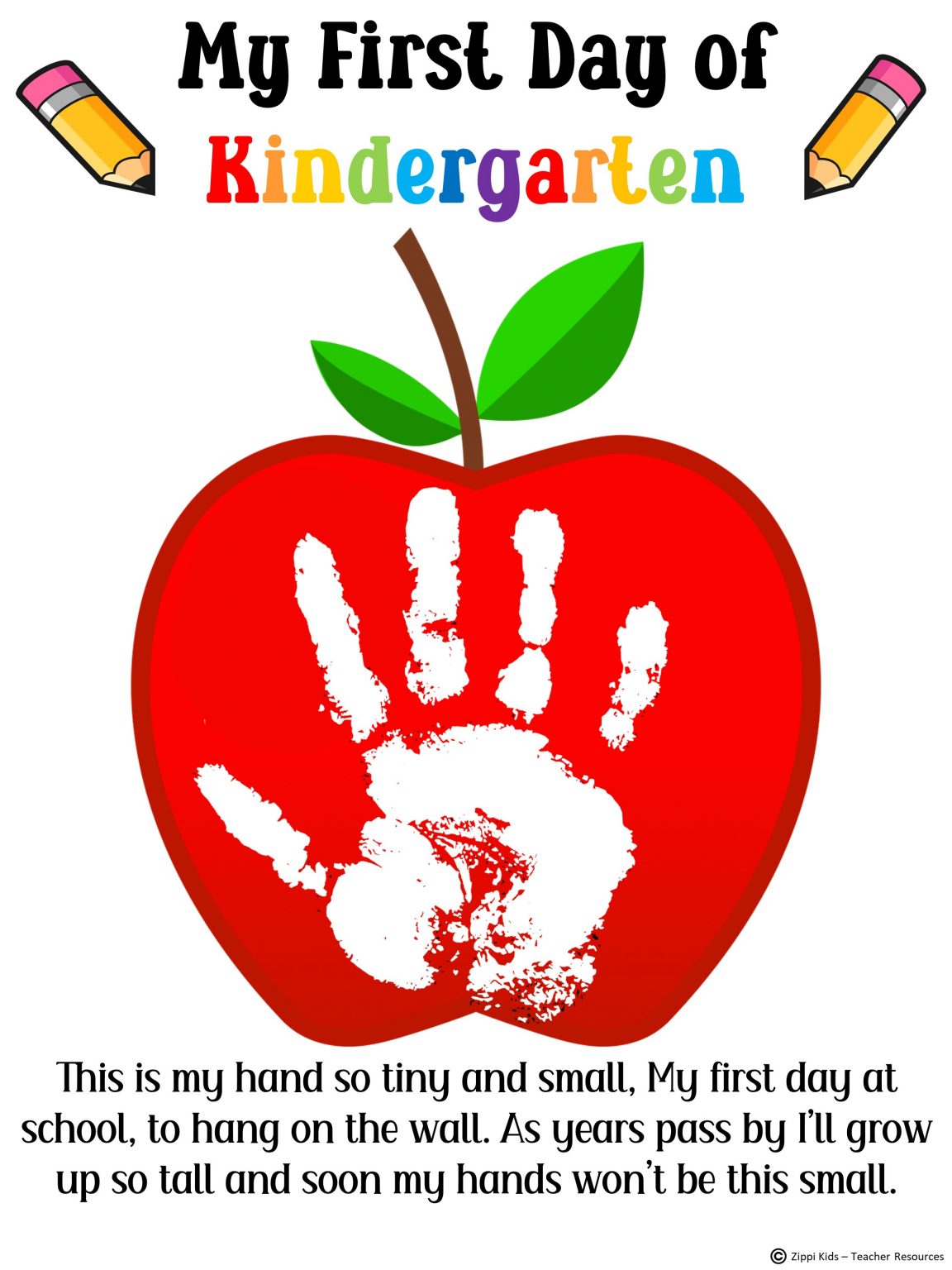 First day of School Handprint poem Keepsake for PreK through 2nd Grade ...