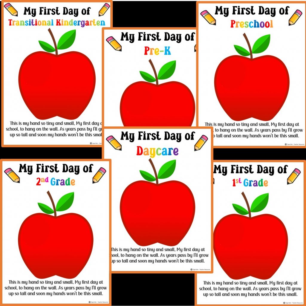 First day of School Apple Handprint poem Keepsake for PreK, Kinder ...