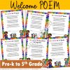 Welcome Back to school Poem, Welcome letter Pre-k through Grade 5th ...