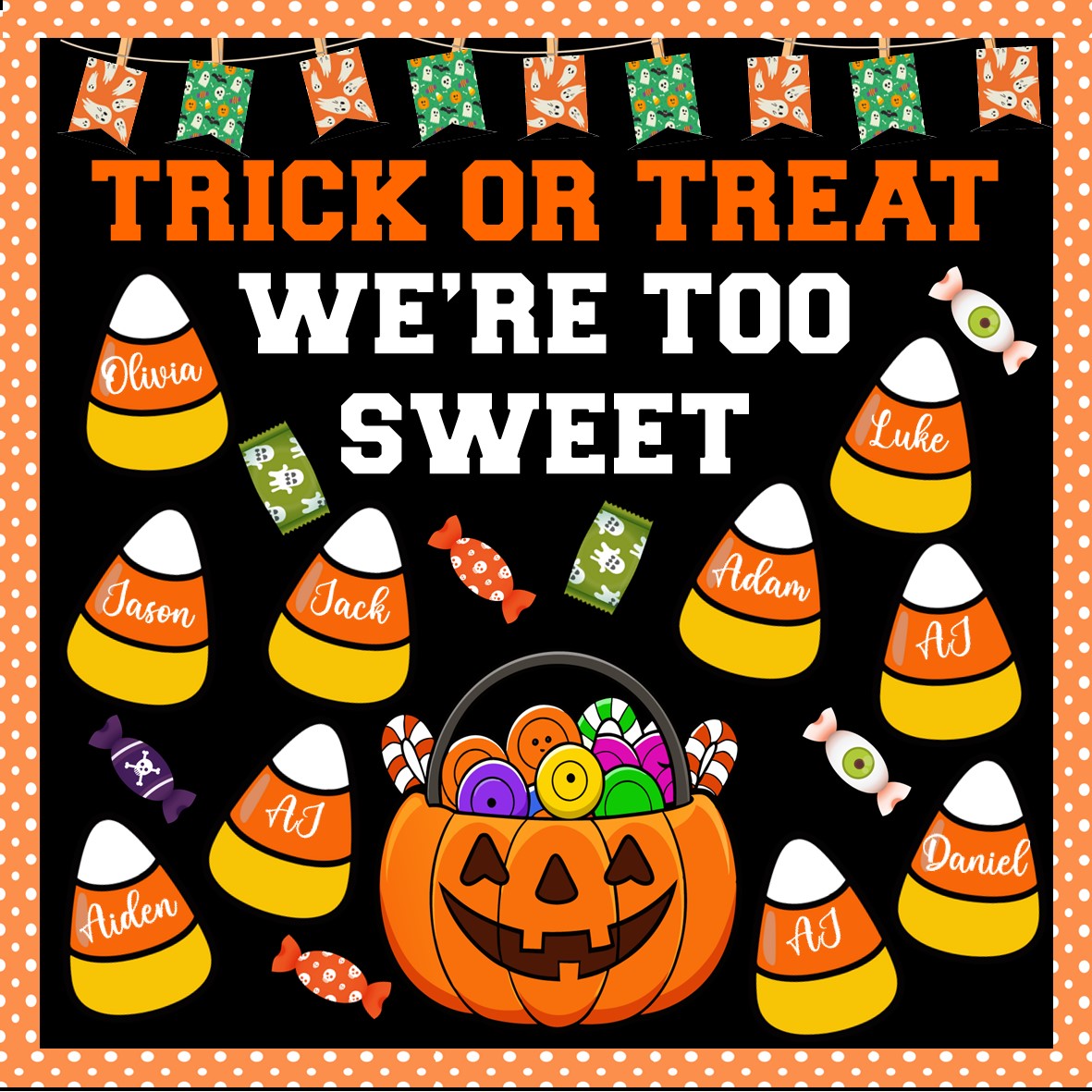 Halloween Bulletin Board/ door decor ideas, Ghost, Mummy, Candy corn ...