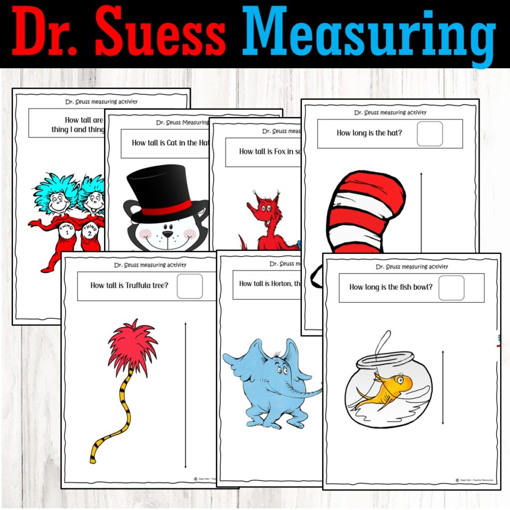 Dr. Seuss Measuring Math Activity for Read across America week - Zippi Kids