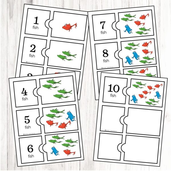 Dr. Seuss fish counting Puzzles for Read across America week - Zippi Kids
