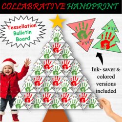 Collaborative Handprint Christmas Tree Tessellation Craft, Large ...