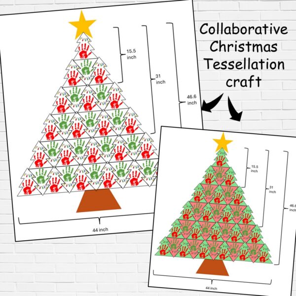 Collaborative Handprint Christmas Tree Tessellation Craft, Large ...