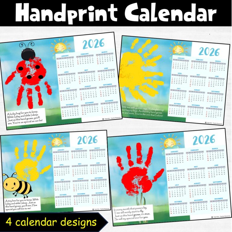 2026 Handprint Calendar Keepsake, Low prep New year Gift, One-Page ...