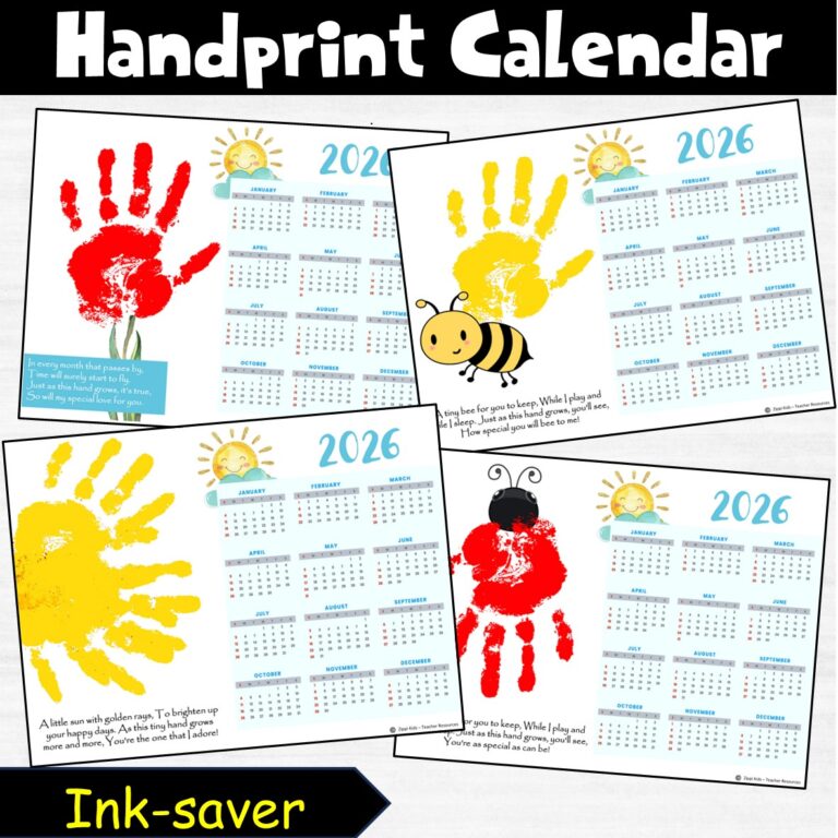 2026 Handprint Calendar Keepsake, Low prep New year Gift, One-Page ...