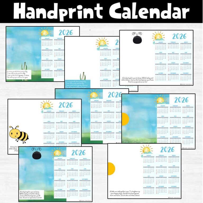 2026 Handprint Calendar Keepsake, Low prep New year Gift, One-Page ...