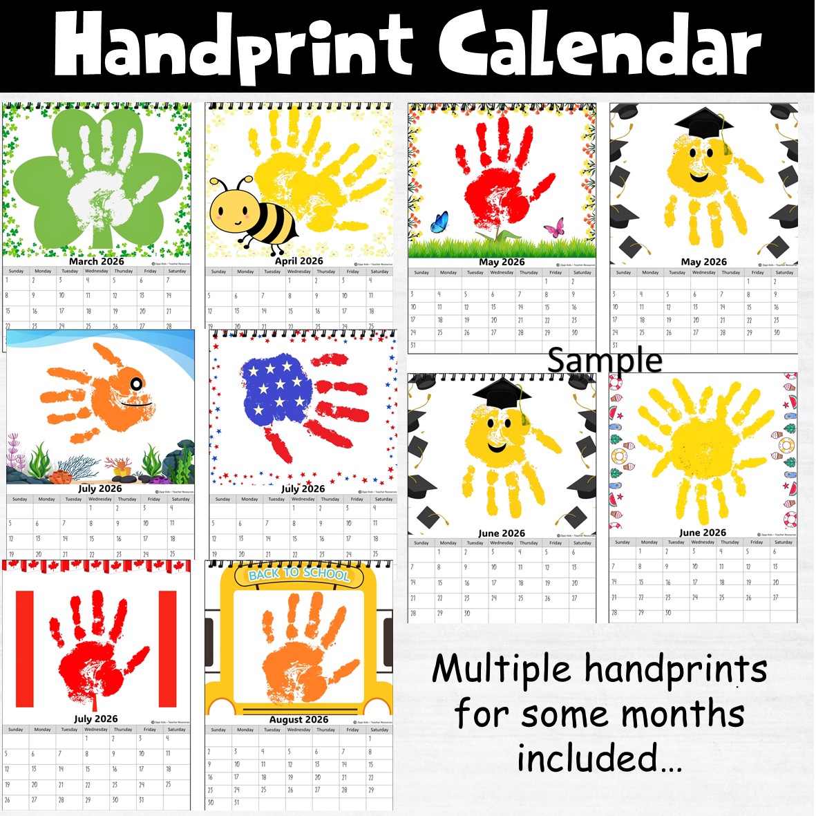 2026 Handprint Monthly Calendar Keepsake, Gift for Parent , New year ...